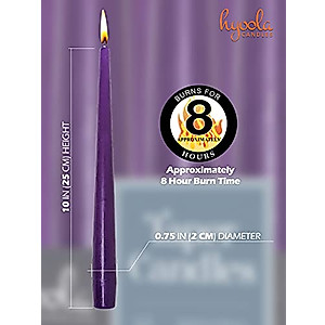 Hyoola Tall Taper Candles - 10 Inch Purple Unscented Dripless Taper Candles - 8 Hour Burn Time - 12 Pack
