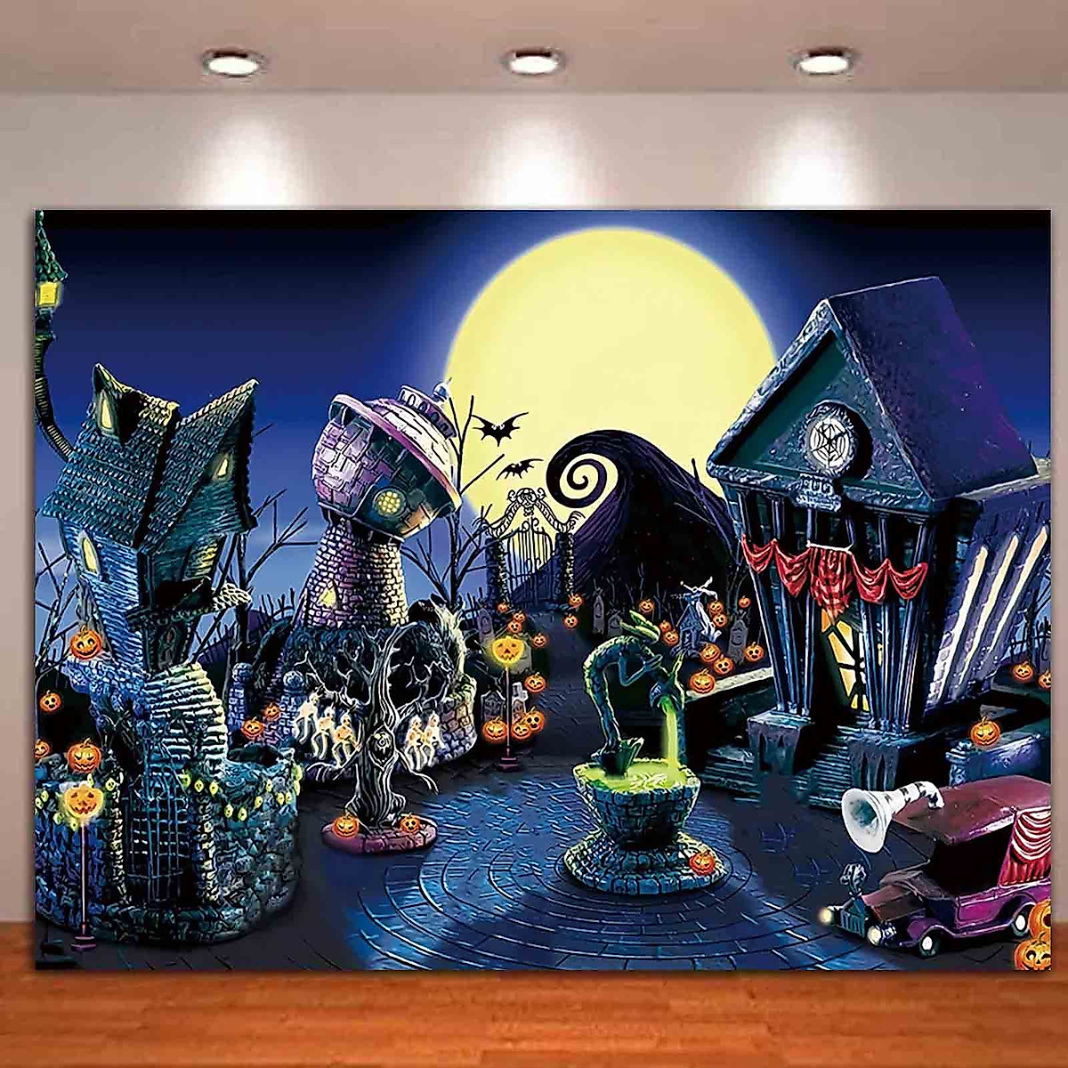 Happy Halloween Backdrop for Photography Christmas Castle Pumpkin Bat Moon Photo Background for Halloween Scary Party Newborn Baby Shower Banner 5x3ft