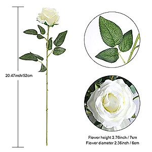 Hawesome 12PCS Artificial Silk Flowers Realistic Roses Bouquet Long Stem for Home Wedding Decoration Party (12PCS-White)