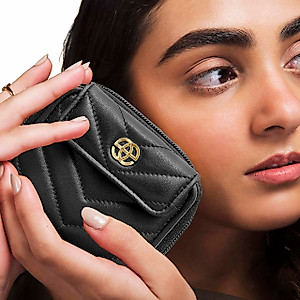 eské Medina - Tri-Fold Mini Wallet - Genuine Quilted Leather - RFID Blocking - Holds Cards, Coins and Bills - Compact Design - Pockets For Everyday Use - Travel Friendly - Water Resistant - For Women