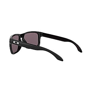 Oakley Men's OO9244 Holbrook Low Bridge Fit Rectangular Sunglasses, Polished Black Silver Logo/Prizm Grey, 56 mm