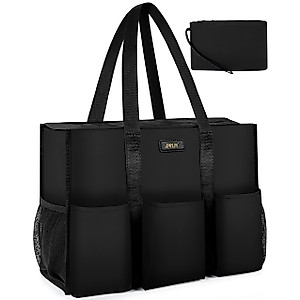 IBFUN Utility Tote Bag with 14 Exterior Interior Pockets Zip Top Teacher Tote Bag for Teacher/Student/Work Women(Medium)