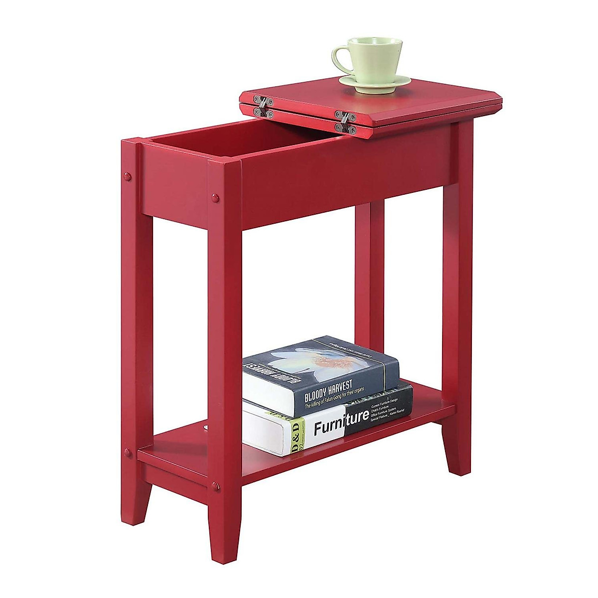 Convenience Concepts American Heritage Flip Top End Table with Shelf, 23", Cranberry Red