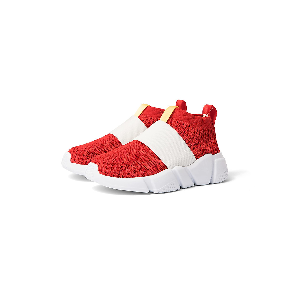 Chickadee Shoes- Stretch Knit Red & White Boys Tennis Shoes- Lightweight, Breathable, EVA Sole, Slip-On- for Toddlers, & Kids (us_Footwear_Size_System, Toddler, Numeric, Medium, Numeric_8)