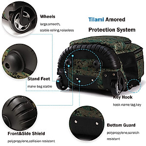 Tilami Rolling Backpack 18 inch with Pencil Case Wheeled Laptop Bag, camouflage