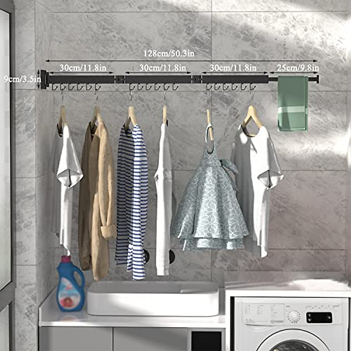 BONYCUST 3 Fold Retractable Clothes Drying Rack, Wall Mounted Clothes Hanger Collapsible for Balcony, Bathroom, Patio,Laundry (Black)