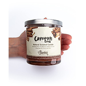 Cinnamon Bark Scented Natural Soy Candle, Essential Fragrance Oils, 100% Soy, Phthalate & Paraben Free, Clean Burning, 9 Oz.