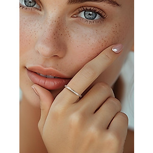 FindChic Sterling Silver Wedding Band Rings for Women, Thin CZ Stackable Eternity Ring, Fake Diamond Ring Size 7 Bling Jewelry