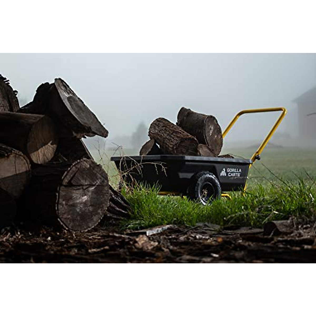 Gorilla Carts GCR-4 4 Cu. Ft, 300-pound Capacity, Poly Yard Cart, Black/Yellow