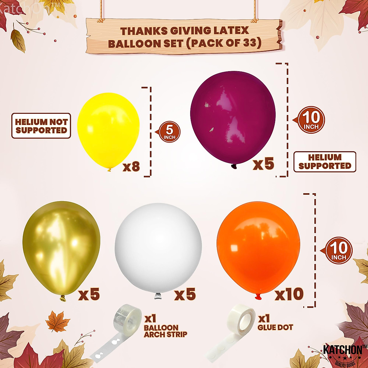 KatchOn, Happy Thanksgiving Balloons Arch - Pack of 34 | Fall Balloon Arch Kit for Thanksgiving Arch Decor | Thanksgiving Balloon Arch Kit for Thanksgiving Party Decorations | Fall Party Decorations