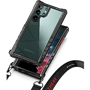 GOOSPERY Z Bumper Compatible with Galaxy S22 Ultra Case [Free Strap Included] Shock Absorbing Dual Layer Structure TPU Edge Crystal Clear PC Back Cover with Shoulder Strap - Black