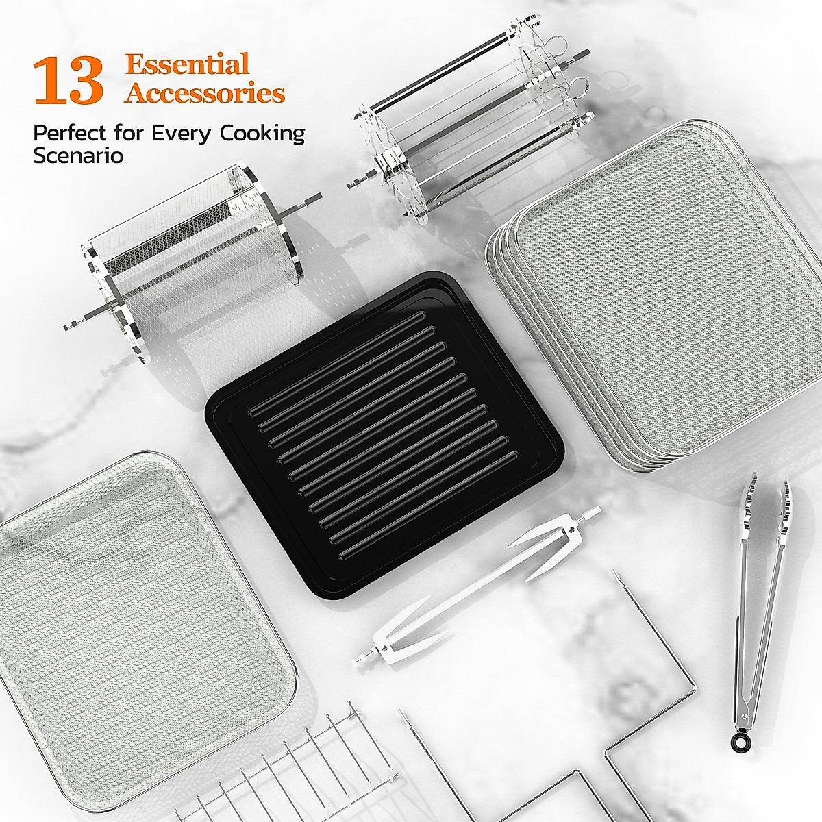 GLUCK Air Fryer Oven,10-in-1 20 QT Airfryer Toaster Oven with Visible Cooking Window,Large Air Fryer Toaster Oven Combo with Recipes & 13 Accessories ， ETL Certification