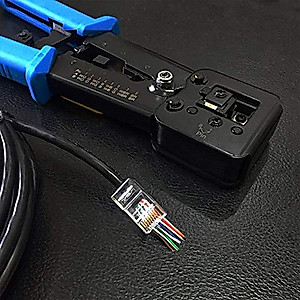 RJ45 Crimping Tool Ethernet Crimper for Cat6 Cat5 Cat5e RJ45 Pass Through Connectors and RJ12 Ends Comes with 20PCS RJ45 Cat6 Connectors and Replacement Blade