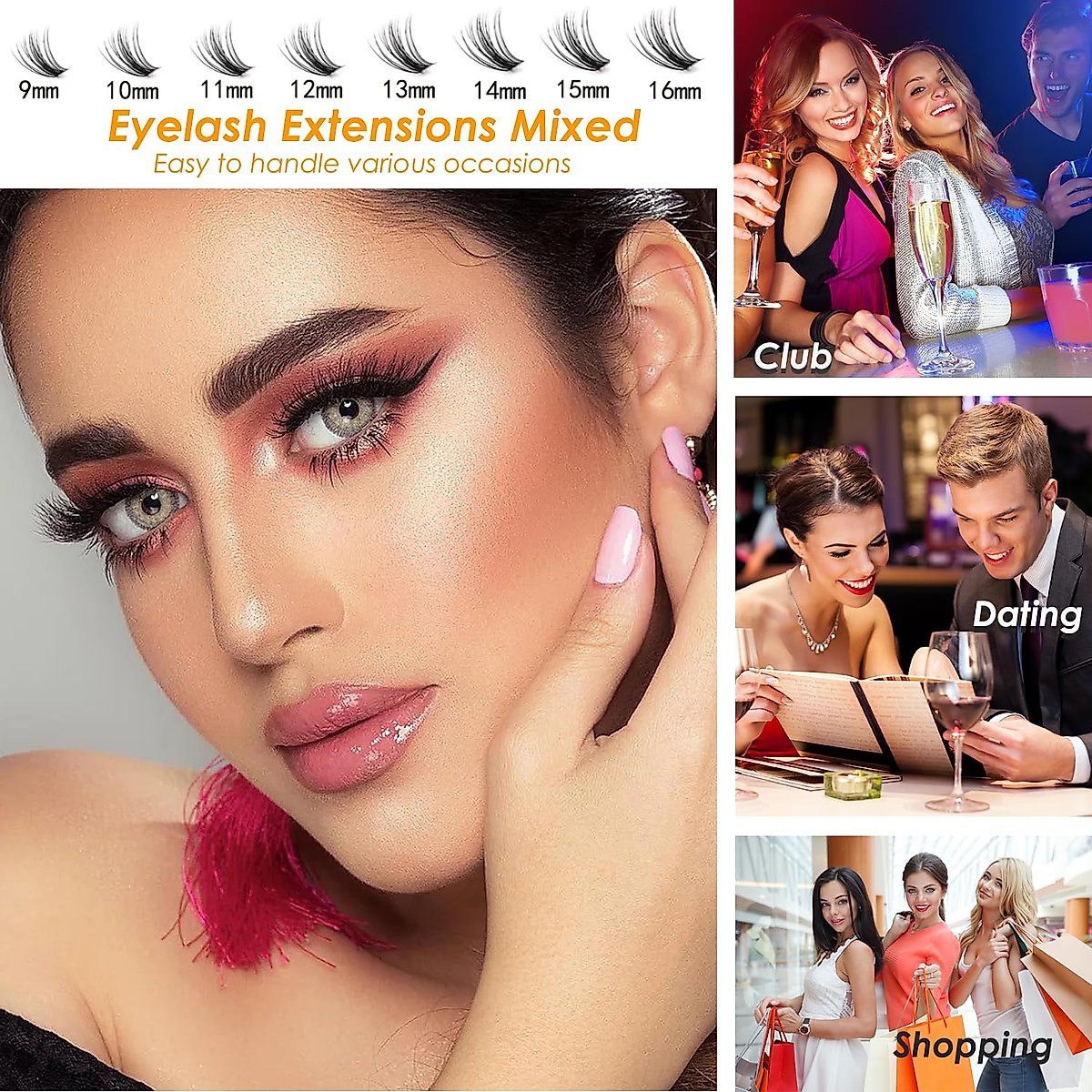 Lash Clusters, Eyelash Clusters D Curl, Cluster Eyelash Extensions, 260pcs 40D Individual Lashes, Diy Lash Extensions, Wispy Cluster Lashes, (40D-0.07D-9-16mm mix)