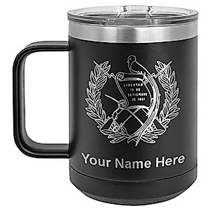 LaserGram 15oz Vacuum Insulated Coffee Mug, Flag of Guatemala, Personalized Engraving Included (Black)