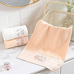 YiLUOMO Pink Hand Towels Set of 2 Stereoscopic Flower Embroidered Decorative 100% Cotton Super Soft Highly Absorbent Terry Hand Towels for Bathroom Gift 13 x 29 Inch