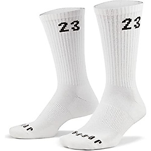 Nike Mens 6PK Essential Cushioned Crew Jordan 23 Socks White/Black (Large 8-12)