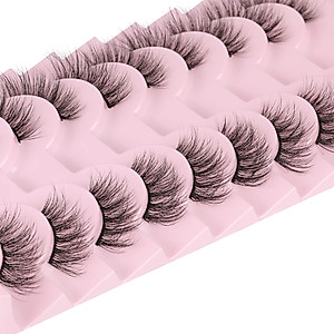 wiwoseo False Eyelashes Half Lashes Strip Natural Wispy Fluffy Faux Mink Lashes 14MM Eyelashes 10 Pairs Pack