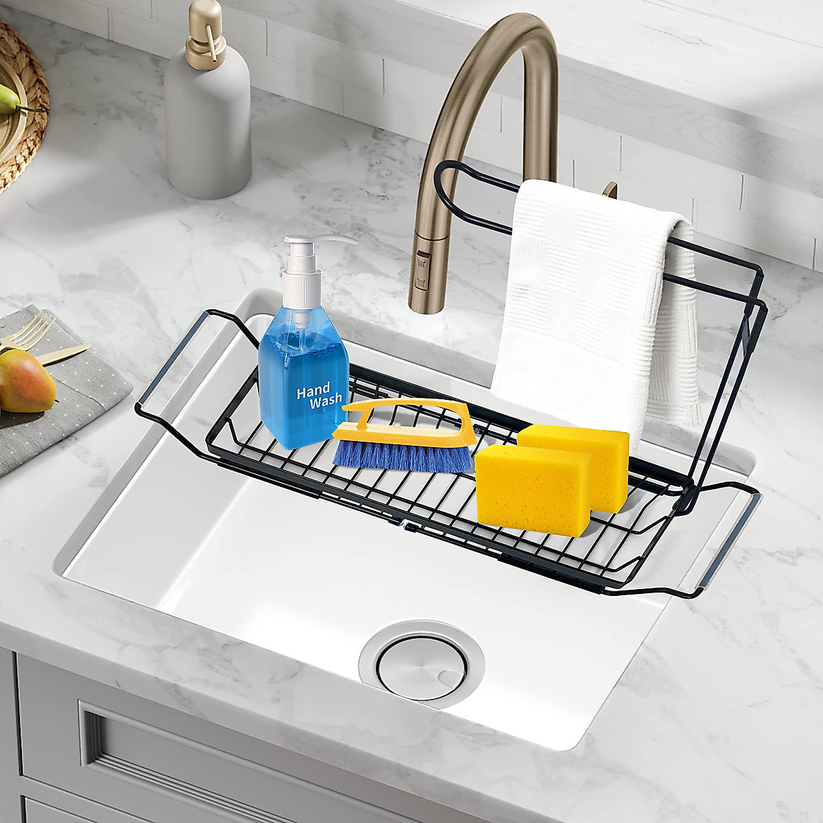 MK3 roll up Dish Drying Rack for Kitchen Counter , with Sponge Holder for Kitchen Sink Caddy Organizer Telescopic Storage Black