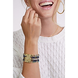 INSPIRED VOICES Family Letter Bracelets - Sister Bracelet, Grandma Bracelet, Mom Bracelet - Sister Gifts for Women (MOM/Gold Plated/Blue)