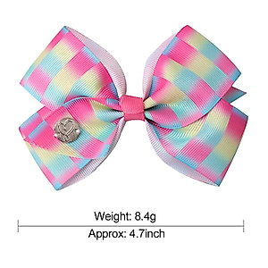 7pc 5" Large Hair Bows for Girls, JOJO Siwa Grosgrain Ribbon Hair Barrettes with Heart Emblem Accessories for Toddler