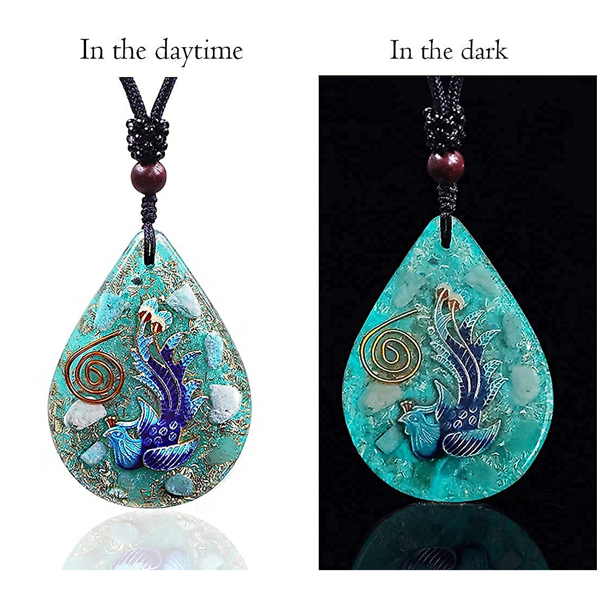 Amazonite Pendant Glow In The Dark Necklace Making Dreams a Reality - Bird of Paradise Orgone Pendant Orgone Energy Generator Necklace