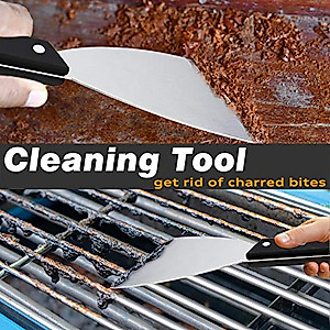 Grill Griddle Scraper Set of 2, Leonyo Stainless Steel Metal Grill Scraper Tool for Flat Top Teppanyaki BBQ, Versatile Scraper for Dough Pancake Pizza Home Baking Cooking, Slant Edge & Dishwasher Safe