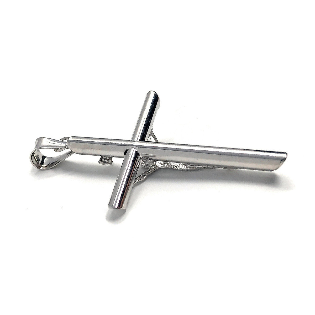 Ioka 14K White Gold Crucifix Cross Pendant with 1.2mm Singapore Chain Chain Necklace - 24"