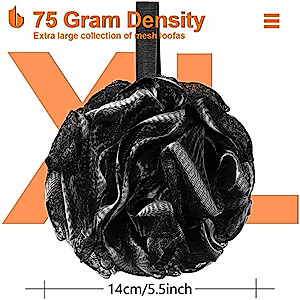 Urbanstrive Shower Bath Sponge XL 75g Soft Shower Loofahs Balls for Body Wash Men Women Bathroom Accessories, 1 Pack, Black