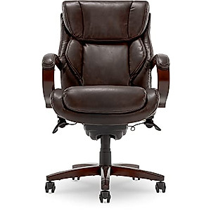 La-Z-Boy Bellamy Bonded Leather Executive Office Chair with Memory Foam Cushions, Brown