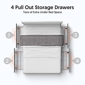 BONSOIR Queen Size Storage Bed Frame Upholstered Low Profile Traditional Platform with Tufted and Nail Headboard