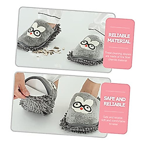 ULTECHNOVO 3 Pairs Mop Slippers Microfiber Mop Sock Slippers Floor Cleaner Mop Floor Mop Slippers Plush Mop Slippers Mops for Floor Cleaning Chenille Grey Cartoon Mopping Slipper Washable Rag