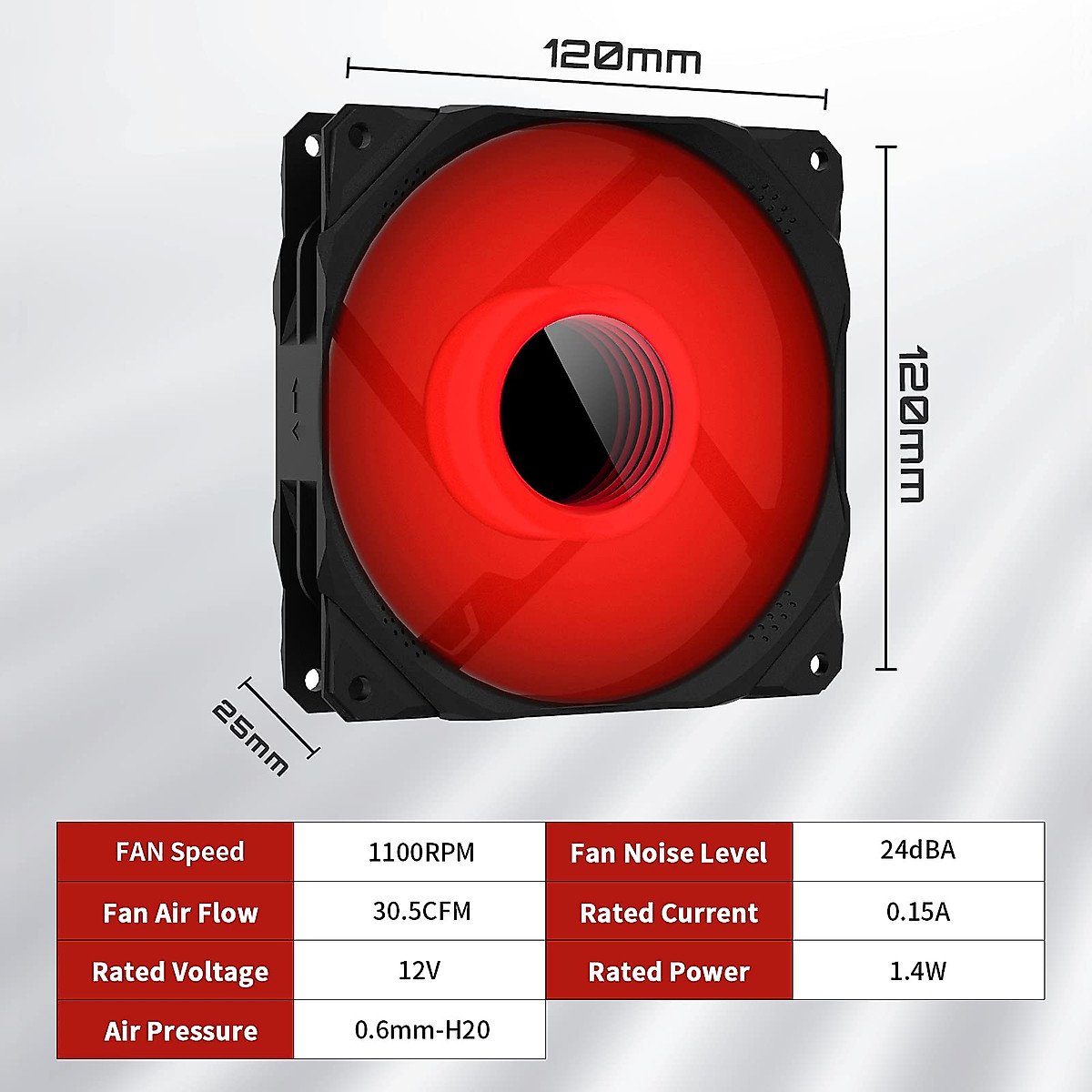 novonest 120mm PC Case Fan,3-Pin Red Led High Performance Mirror Cooling Fan,Low Noise High Airflow Ultra Quiet Computer Fan for PC Cases,Long Life Bearing Computer Cooling Fan,UA01RD3(3-Pack)