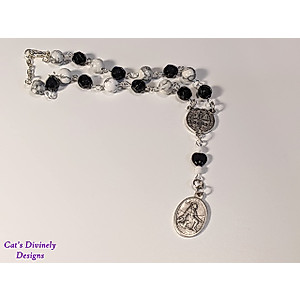 St. Rocco White Howlite & Jet Black Car/Vehicle Rosary