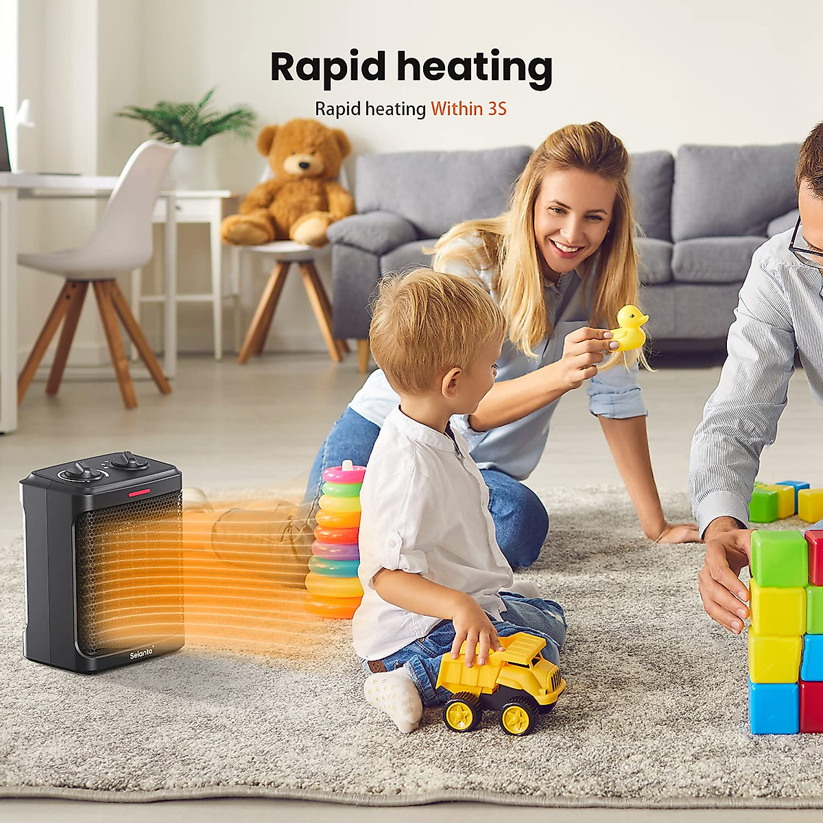 Portable Electric Space Heater for indoor use,1500W Ceramic Portable Heater with 4 Modes, Safety & Fast - Quiet Heat, Small Mini Electric Heater for Indoor Office Room Desktop Home Use (Matte black)