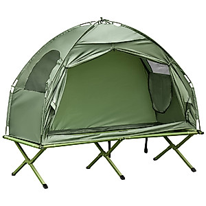Outsunny Camping Tent Cot, Single Person Folding Cot Combo, Off-Ground Tent, Covered Outdoor Bed with Carry Bag for Hiking, Camping