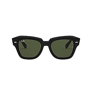 Ray-Ban RB2186 State Street Square Sunglasses, Black/G-15 Green, 49 mm