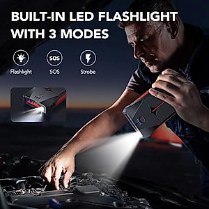 FLYLINKTECH Car Jump Starter 2500A 12V Smart Auto Battery Booster Pack(for uo to 8.0L Gas & 6.5L Diesel), Portable Power Bank, 19.6'' Safe Jumper Cable, LED Flashlight, EC5 Car Cigarette Lighter