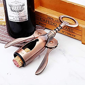 OBALY Wing Corkscrew， Wine Bottle Opener Set of 3 Pieces, Equipped with Bronze Multi-Functional Bottle Opener, Wine Stopper and a Foil Cutter