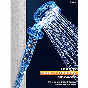 Filtered Handheld Shower Head, ELWEY High Pressure Showerhead with [Rainfall] [Mist] [Massage] Spray Modes Shower wand Comes With [Stainless Steel Hose] [Teflon Tape] [Shower Filter Replacement]