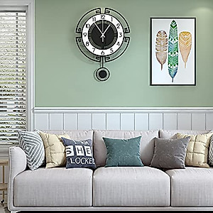 MEISD Wall Clock for Living Room Decor, Decorative Modern Wall Clocks with Pendulum for Bedroom Kitchen Office Home, 14.6 Inch Big Decoration Wall Clock Battery Operated, Silent Clock Non Ticking