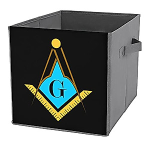 Color Freemason Symbol Foldable Storage Bins Printd Fabric Cube Baskets Boxes with Handles for Clothes Toys, 11x11x11