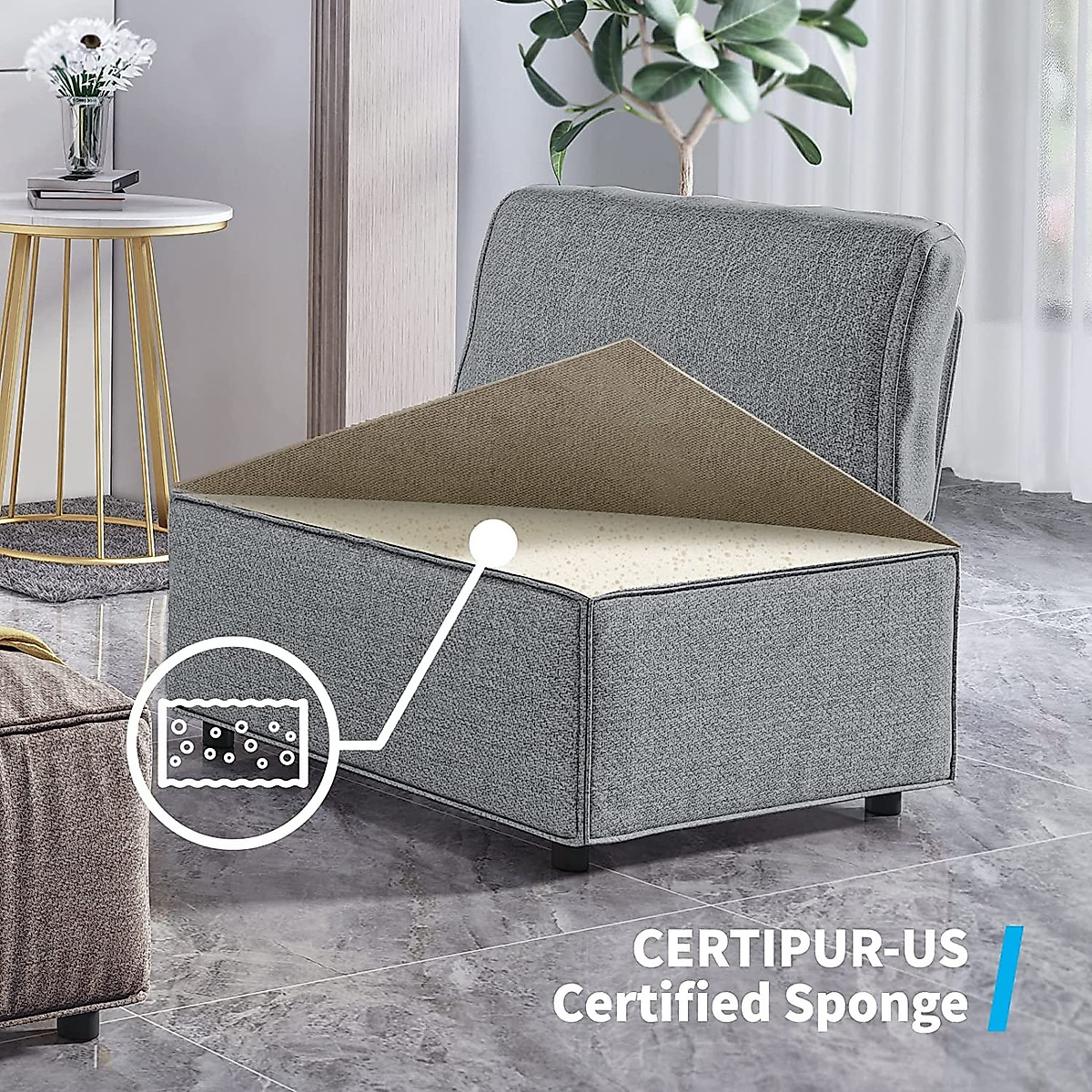 Mjkone Sleeper Sectional Sofa Bed Convertible U Shaped Sofa with Ottoman Linen Fabric L Shaped Couch Variable Modular Sectional Sofa Couches for Living Room Apartment Small Space, Light Grey
