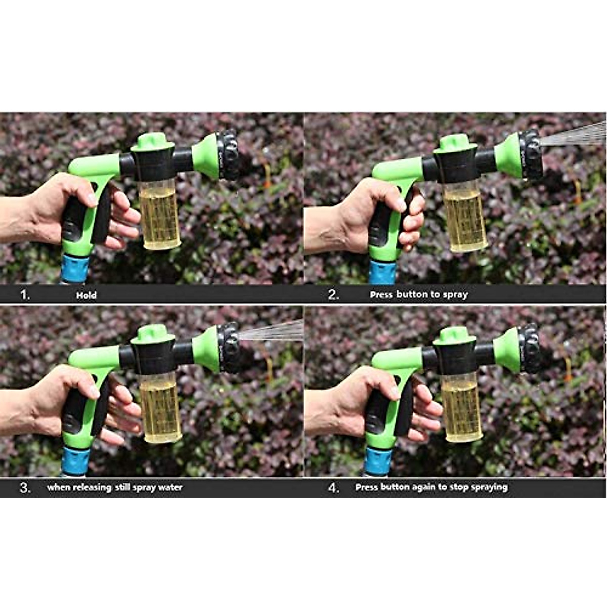 Hjkiopc Garden Hose Nozzle Adjustable Hose Spray Nozzle High Pressure 8 Watering Pattern with 3.5Oz Soap Sprayer Power Garden Water Hose Foam Nozzle Sprayer for Car Washing Pet Shower