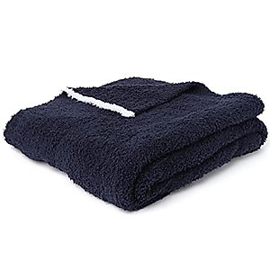 Barefoot Dreams CozyChic Rib Trim Throw - 60" x 45" (Indigo / White)