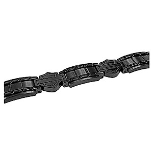 Harley-Davidson Mens Black Steel Bar & Shield Chain Bracelet HSB0190 (8.5)