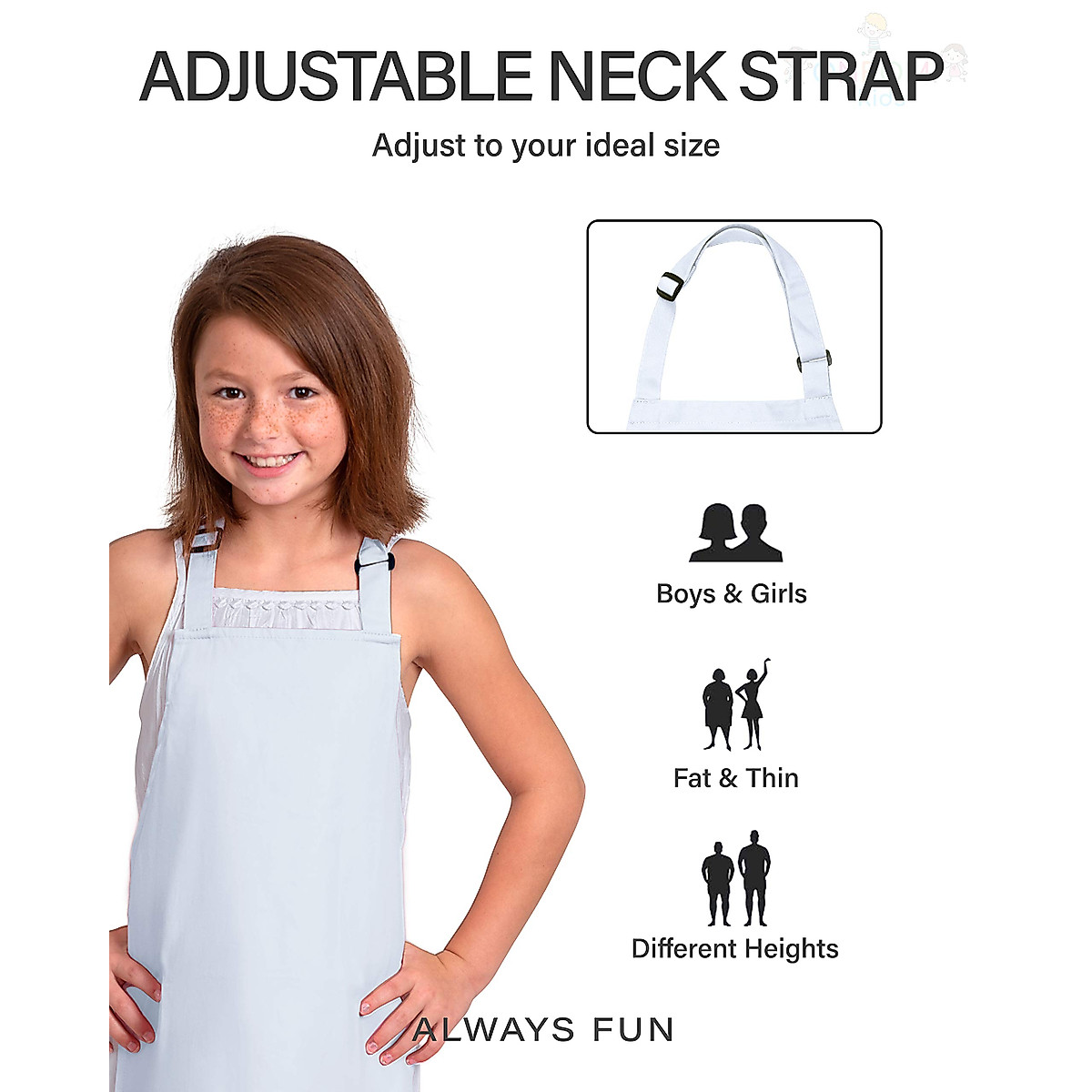 ONEOMI Kids Apron, Medium, 100% Cotton With An Adjustable Strap to fit All Ages, Ideal for Cooking, Baking, Painting, Decorating, Party, Chef, Art and Classroom Children Apron (1, White)