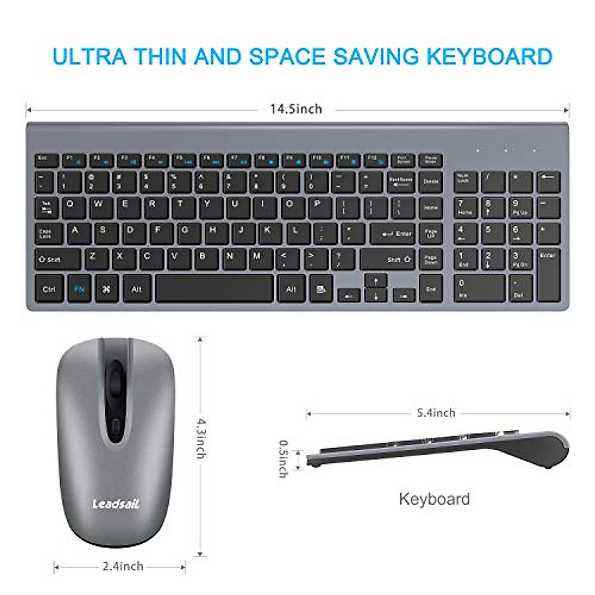 LeadsaiL Wireless Keyboard and Mouse Combo, Wireless USB Mouse and Computer Keyboard Set, Compact and Silent for Windows Laptop, Desktop, PC