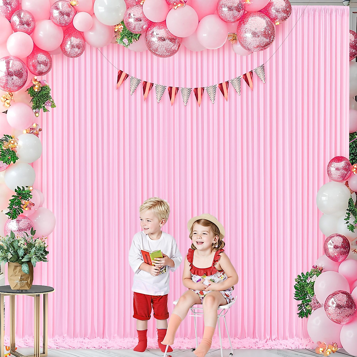 Pink Backdrop Curtain for Parties Baby Shower Wrinkle Free Pink Photo Curtains Backdrop Drapes Fabric Decoration for Weddings Birthday Party 5ft x 7ft,2 Panels
