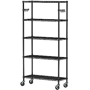 5 Tier Wire Shelving with Wheels,Ecoyomi Metal Shelves for Storage Heavy Duty,Garage Shelving,Shelving Units and Storage,Metal Shelf for Restaurant Garage Pantry Kitchen Garage Rack(14D x 36W x 75H)